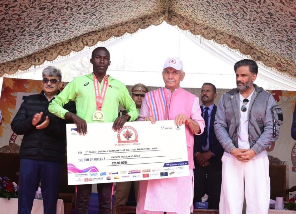LG Manoj Sinha felicitates winners of Kashmir Marathon 2025, says event ...